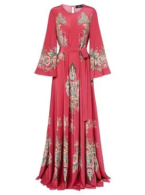 Etro Belted Printed Silk Maxi Dress - Red