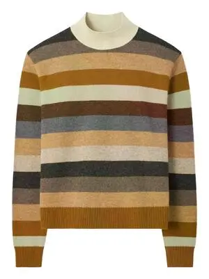 Tory Burch Striped Wool Turtleneck Sweater - Brown