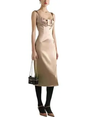 Dolce & Gabbana Pleated Detail Satin Midi Dress - Neutrals