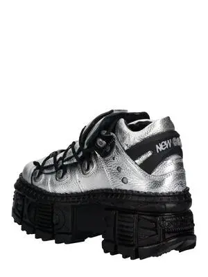 NEW ROCK Metallic Leather Platform Sneakers - Grey