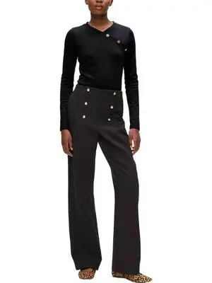 Karl Lagerfeld Long-sleeve V-neck Top With Button Embellishment - Black