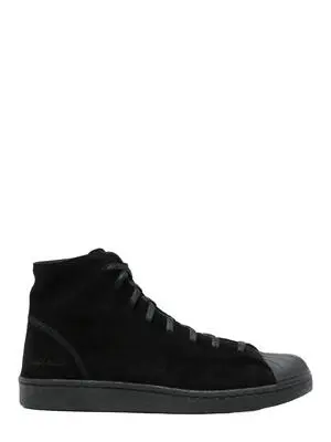 Y3 Suede Lace-up High Top Flat Shoes - Black