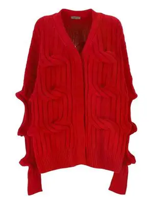 MRZ Cable Knit Wool Cardigan - Red
