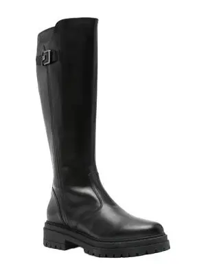 NEROGIARDINI Calf Leather Knee High Boots With Buckle Detail - Black