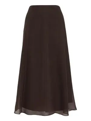 Brunello Cucinelli Silk Circle Midi Skirt - Brown