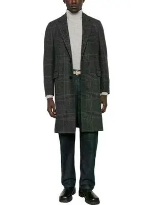 LARDINI Checked Wool Overcoat - Black