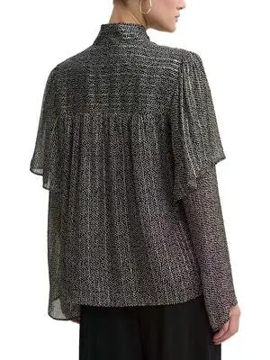 BRUUNS BAZAAR Pleated Overlay Neck Tie Blouse - Black