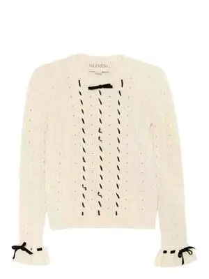 Valentino Garavani Cable Knit Sweater With Ruffled Cuffs - Neutrals
