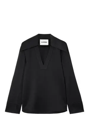 JIL SANDER Satin-crepe Blouse With Wide Collar - Black