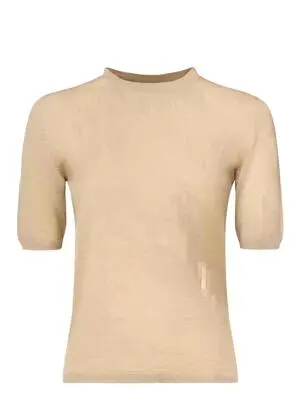 Max Mara Max Mara Short Sleeve Round Neck Pure Virgin Wool Knit T-Shirt Neutrals