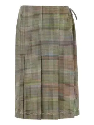 Marni Pleated Wrap Skirt In Checked Wool Blend - Grey