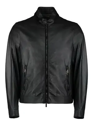MOORER Leather Zip-fastening Jacket - Black