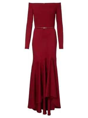 Elie Saab Off-shoulder Gown With Detachable Belt - Red