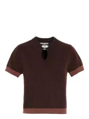 BARRIE Jewelled Neck Cashmere Top - Brown