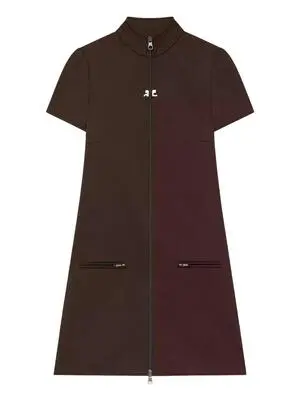 COURREGES Zip-up Short-sleeve Dress - Brown