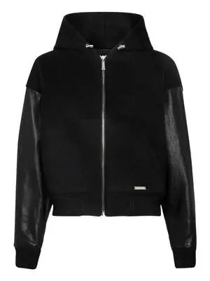 Dsquared2 Zip-up Hooded Jacket With Leather Sleeves - Black