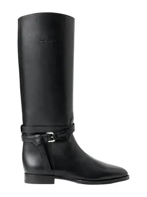 Ralph Lauren 25mm Donnely Buckle Strap Calfskin Tall Boots - Black