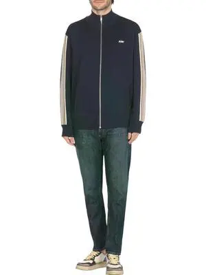 AUTRY Autry Zip-Up Cardigan With Striped Sleeves Blue