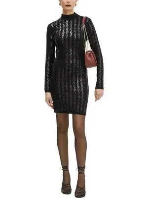 Guess Sequin-embellished High Neck Mini Dress - Black
