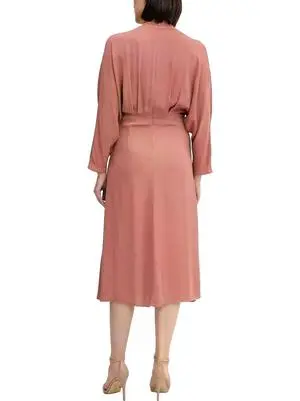 SANDRO FERRONE V-neck Gathered Midi Dress - Pink