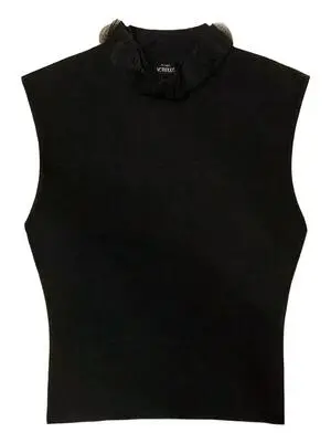 TWINSET Ruffled Neck Knit Top - Black