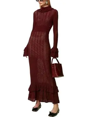 TWINSET Ruffled Knit Maxi Dress - Red