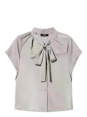 TWINSET Tie Neck Short Sleeve Blouse - Grey