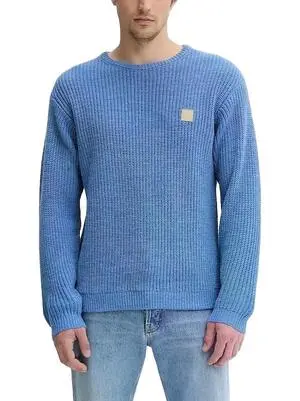 American Vintage Ribbed Knit Crew Neck Sweater With Logo Patch - Blue