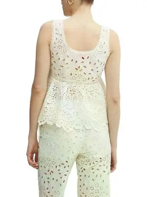 ERMANNO FIRENZE Embroidered Eyelet Lace Trim Sleeveless Top - Neutrals