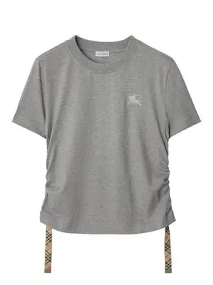 Burberry Cotton T-shirt With Signature Check Tabs - Grey
