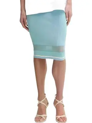 LIU JO Ribbed Knit Mesh Insert Pencil Skirt With Gold-Tone Logo Detail