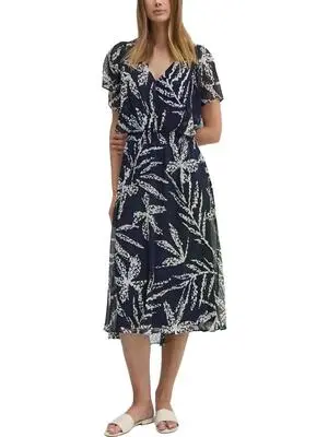 Dkny Leaf-print Midi Dress - Blue