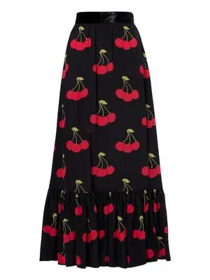 Valentino Garavani Printed Silk Maxi Skirt - Black