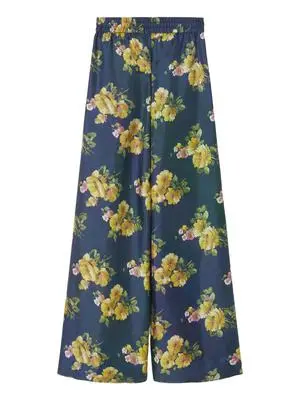La DoubleJ Floral Print Silk Palazzo Trousers - Blue