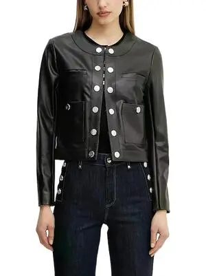 Guess Decorative-button Cropped Jacket - Black