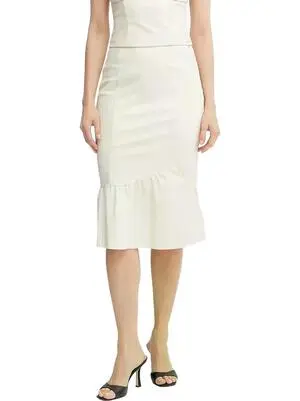 Armani Exchange Leather Effect Ruffle Hem Midi Skirt - Neutrals