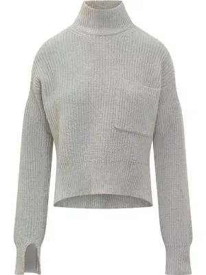 Marni Ribbed Turtleneck Sweater With Patch Pocket - Grey