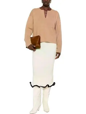Max Mara Max Mara Zibello V-Neck Long Sleeve Sweater With Chest Pocket Neutrals