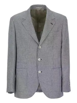 Brunello Cucinelli Pied-de-poule Linen Blazer - Grey