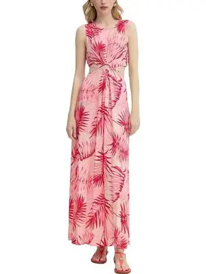 Liu Jo Cut-out Leaf-print Maxi Dress - Pink