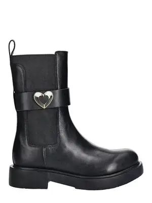 Moschino Leather Ankle Boots With Heart Detail - Black