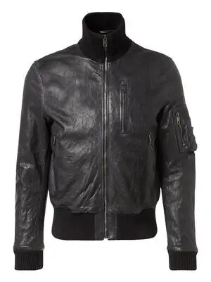 Dolce & Gabbana Leather Bomber Jacket - Black