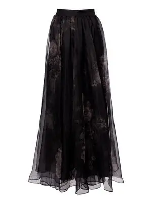 Zimmermann Hypnotic Floral Silk Organza Maxi Skirt - Black