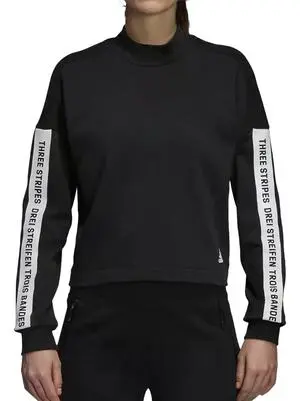 Adidas Sports Id Cropped Sweatshirt With High Neck And Stripe Detail - Black