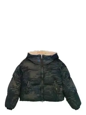DIESEL® Padded Camouflage Jacket With Faux Fur Trim - Blue