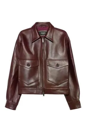 DSQUARED2 DSQUARED2 Burgundy Leather Pocket Jacket