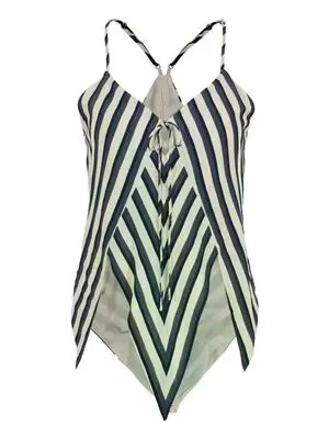 Rosie Assoulin V-neck Spaghetti Strap Chevron Top - Neutrals
