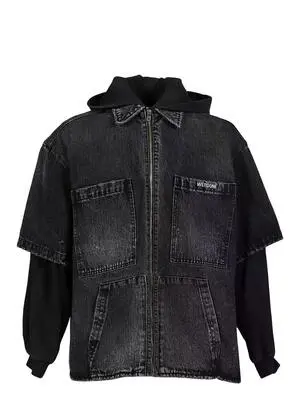 We11Done Double-layer Denim Jacket With Hood - Black