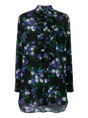 Plan C Floral Print Silk Shirt - Black