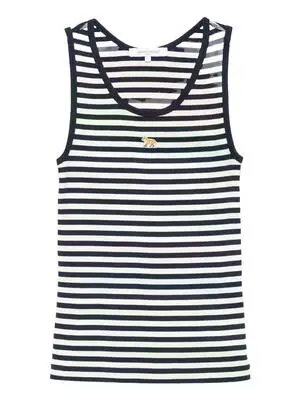 Maison Kitsuné Striped Fox-embroidered Ribbed Tank Top - Blue